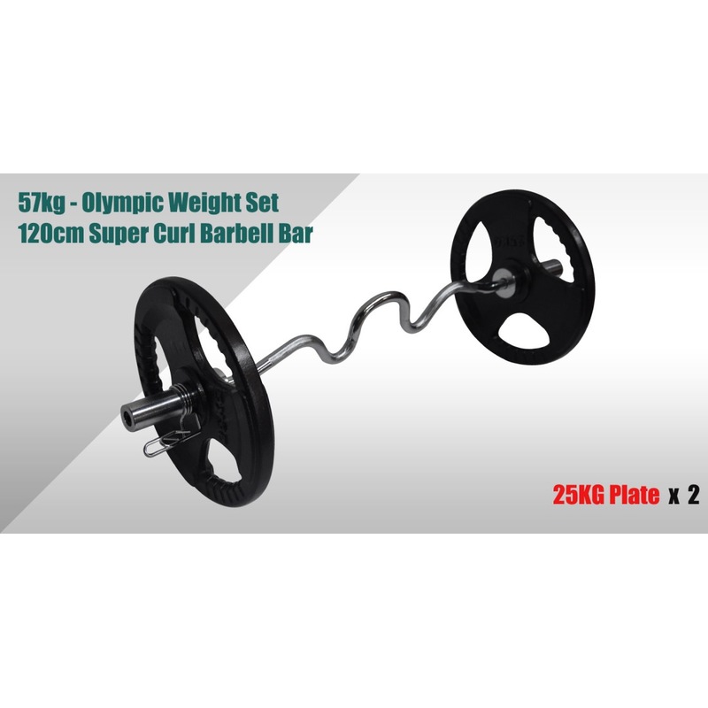 Buy 57kg Olympic Barbell Weight Set - 120cm Super Curl Bar + 50kg ...