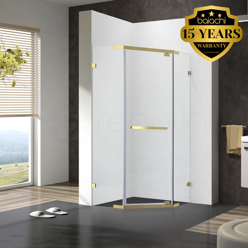 Buy Frameless shower screen 1000x1000mm Diamond Brushed Gold - MyDeal