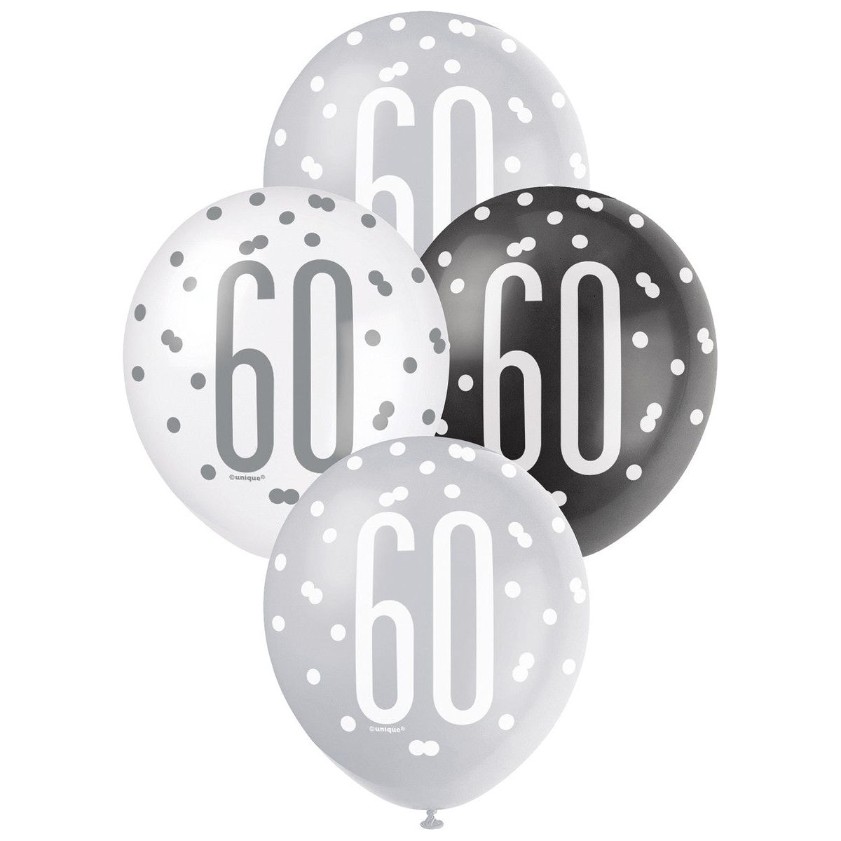 Buy 60th Birthday Latex Balloons - Black, Silver & White - MyDeal Australia