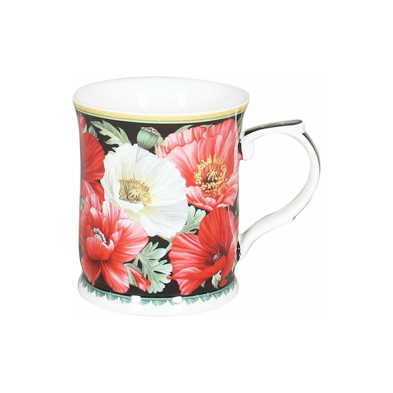 Buy New Poppies on Black Fine Bone China Mug - MyDeal