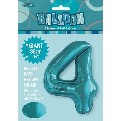 Buy Number 4 Foil Balloon - Caribbean Teal - MyDeal Australia