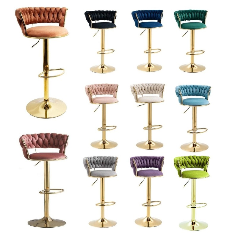 Buy 2x Height Adjustable Swivel Bar Stool Velvet Golden Base Barstools ...