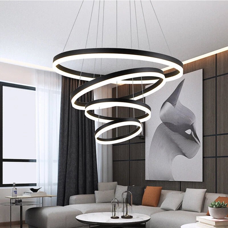Buy BAMDECOR Modern LED Chandelier, Dimmable Pendant Light with Remote Control Rings Round ...