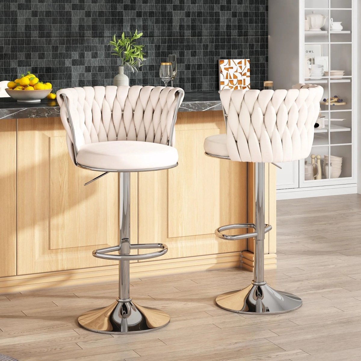 Buy SERENITà Modern Silver Swivel Upholstered Velvet Adjustable Height ...