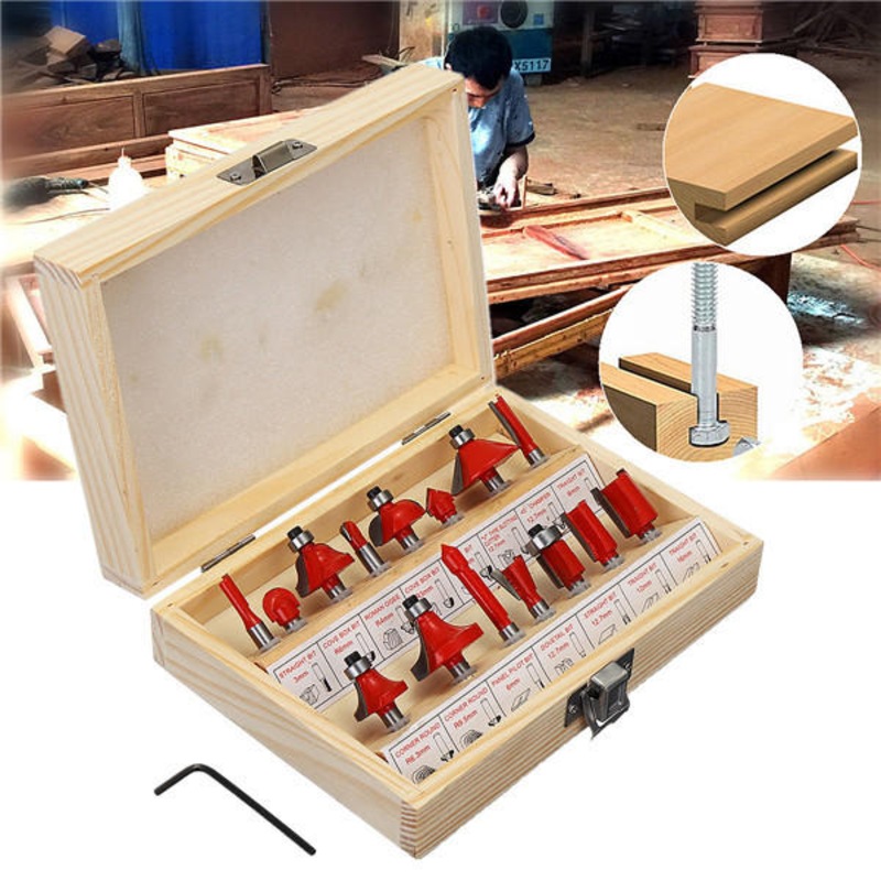 Buy 15Pcs 1/4 Inch Shank Tungsten Carbide Trim Router Bit Set Wood ...