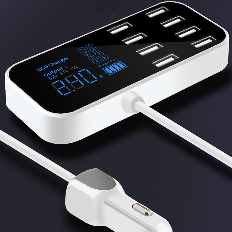 Buy 5V 8A 40W Smart Car Display Usb Charger Adapter 8 Ports Led Digital ...