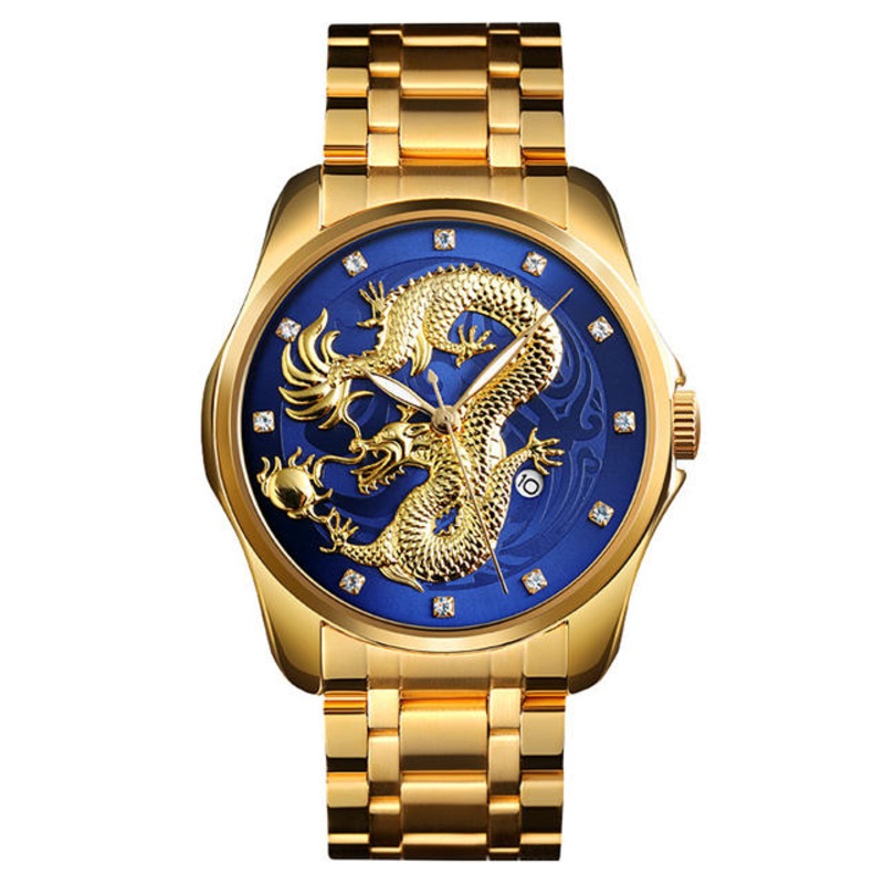 Buy 9193 Luxury Chinese Dragon Pattern Golden Waterproof Men Watch ...