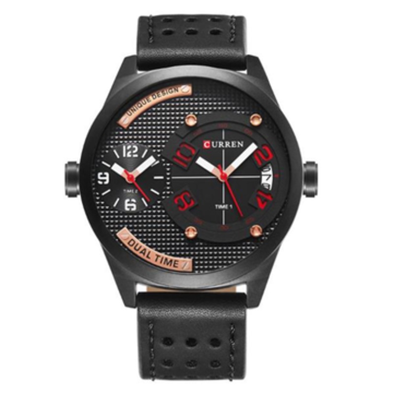 Buy Dual Time Zone Men Quartz Watch Casual Style Leather Strap Sports ...