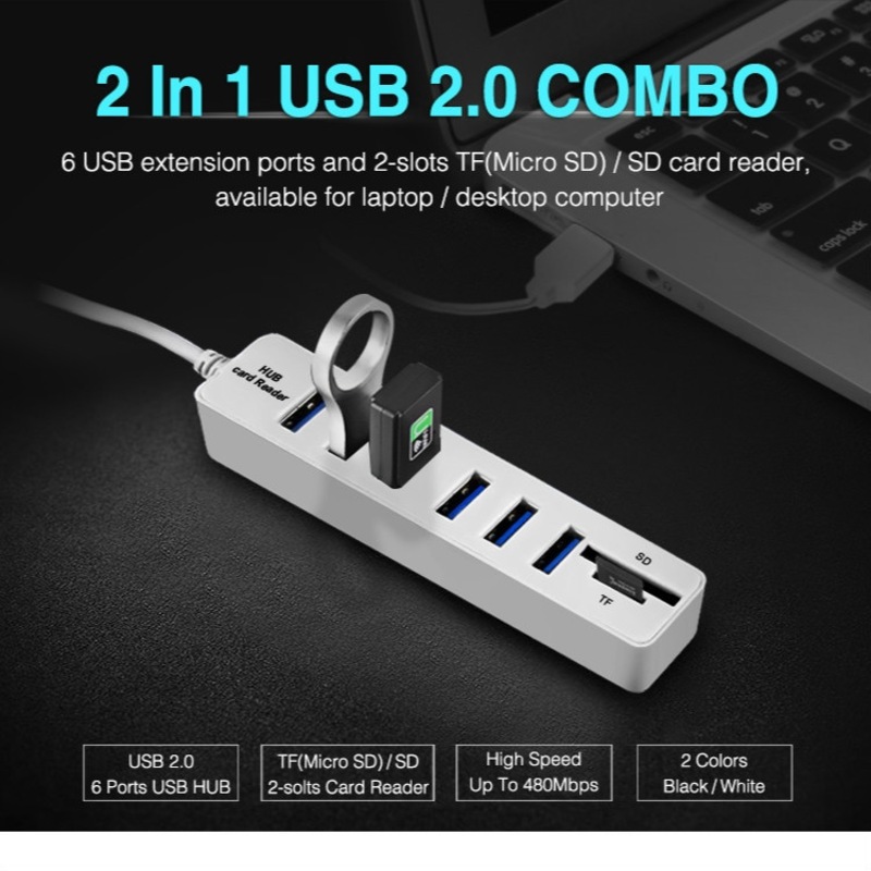Buy Multi Usb 2.0 Hub Usb Splitter High Speed 6 Ports With Tf Sd Card ...