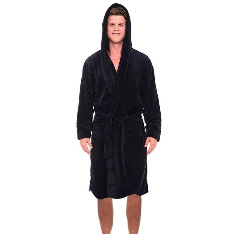 Buy Men's Bath Robe Coat Hooded Bathrobe Cloak Winter Warm fleece ...