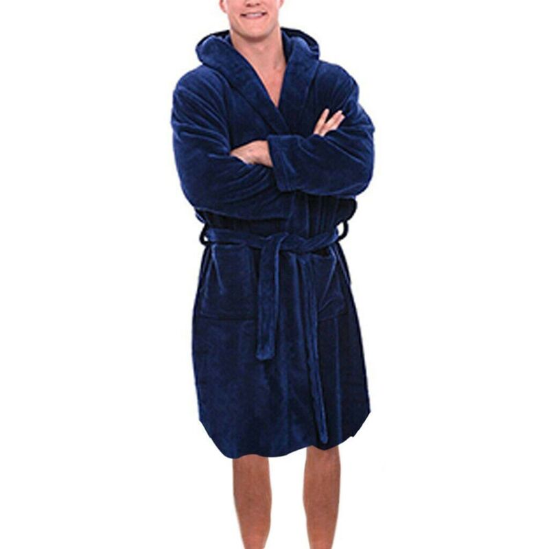 Buy Men's Bath Robe Coat Hooded Bathrobe Cloak Winter Warm fleece ...