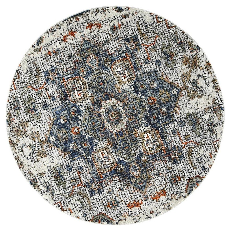 Buy Roman Mosaic Medallion Grey Turquoise Round Rug - MyDeal