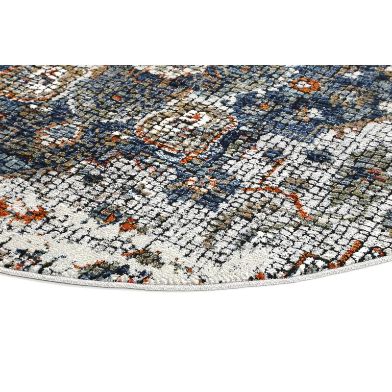 Buy Roman Mosaic Medallion Grey Turquoise Round Rug - MyDeal