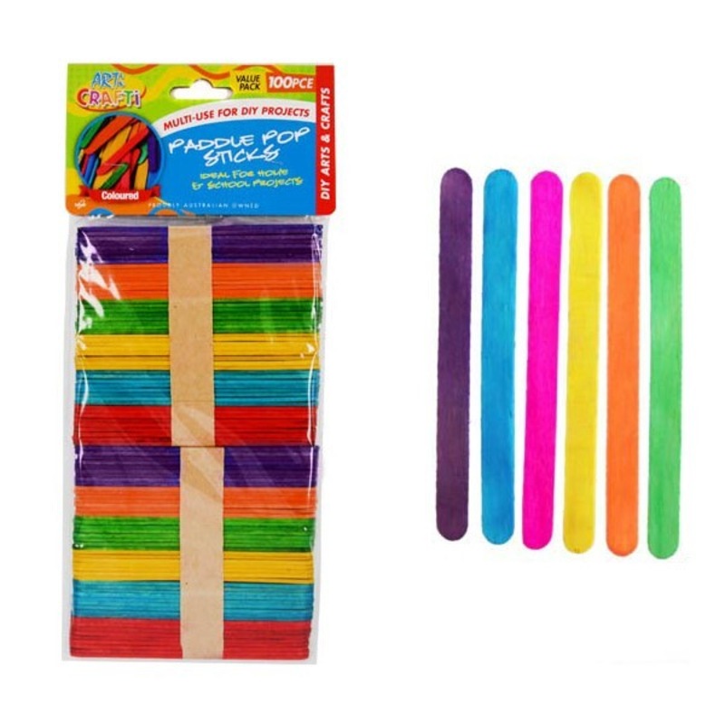 Buy 100pce Multi Coloured Paddle Pop Sticks 11.4cm School, Art & Craft ...