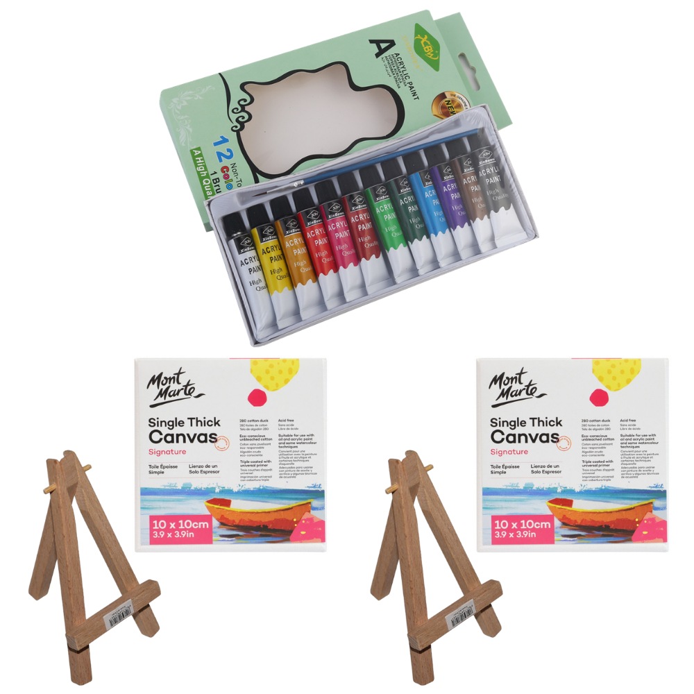 Buy 17pce Couples Painting Set Cute Miniature Canvas w/Easel Paints ...