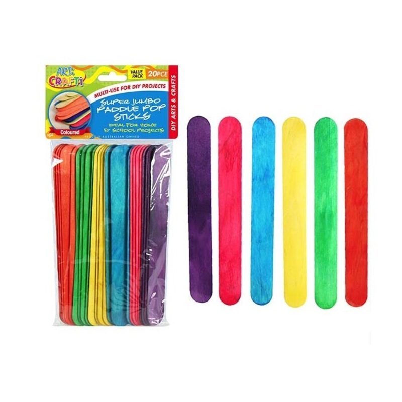 Buy 20pce Multi-Colour Paddle Pop Sticks Super Jumbo 20cm School Art ...