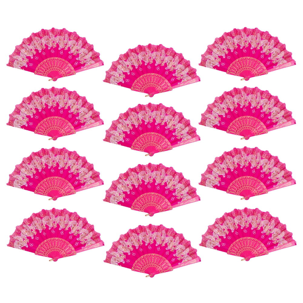 Buy 24x Hot Pink Glitter Hand Fans Beautiful Colour Butterfly Design ...