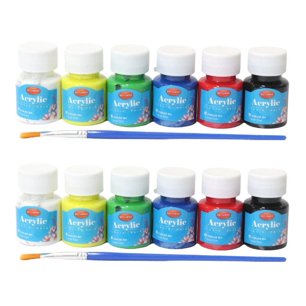 Buy 2x Acrylic Paints 6 Colour Sets 25ml Tubs Intro Includes Brush Art ...
