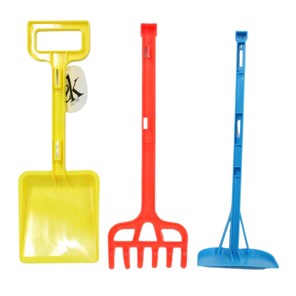 Buy 36cm Kids 3pce Rake, Shovel Colourful Plastic Beach Sand Tool Set ...