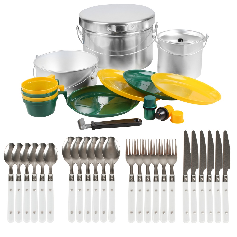 Buy 4 Person Aluminium Mess Kit + Cutlery Set Stainless Steel 24 Piece ...