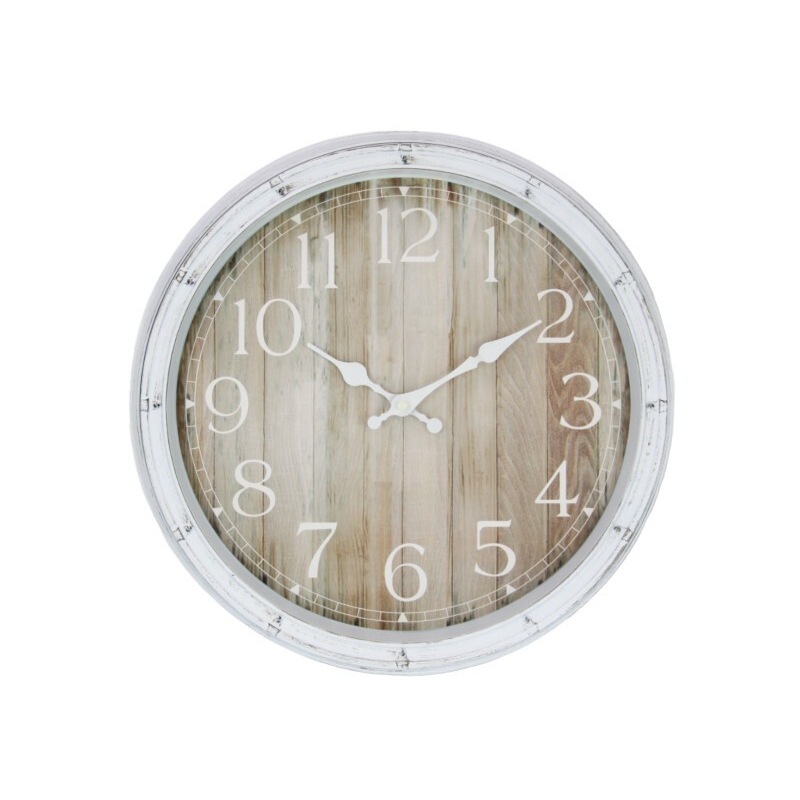 Buy 40cm Clock with Natural Timbre Look Print White Wash Frame Hamptons ...