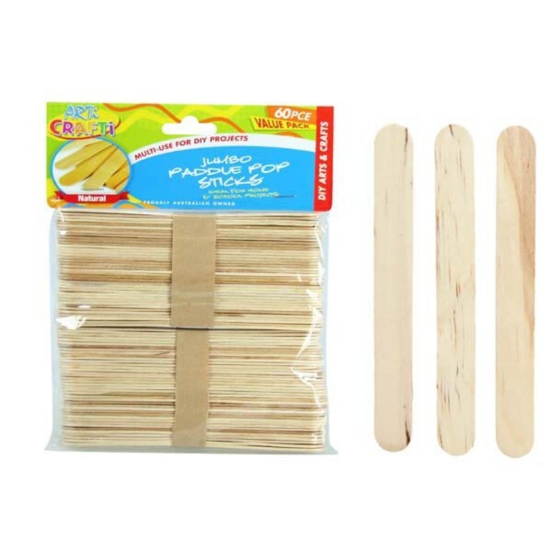 Buy 60pce Jumbo Natural Paddle Pop Sticks 15cm School, Art & Craft DIY ...