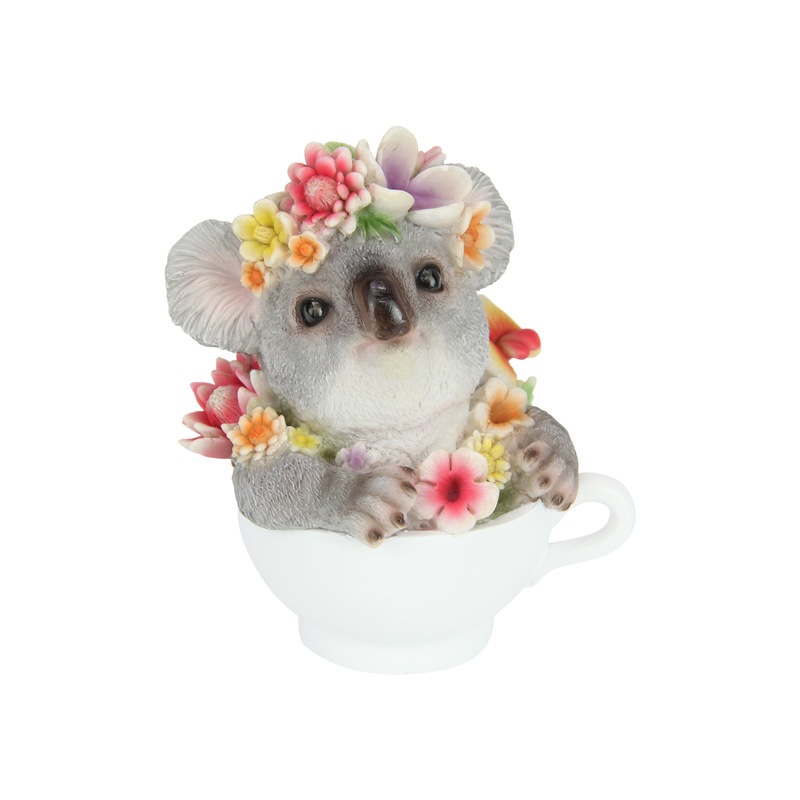 Buy Baby Koala Teacup Ornament in Colourful Floral Design Outdoor & Garden Resin 15cm - MyDeal