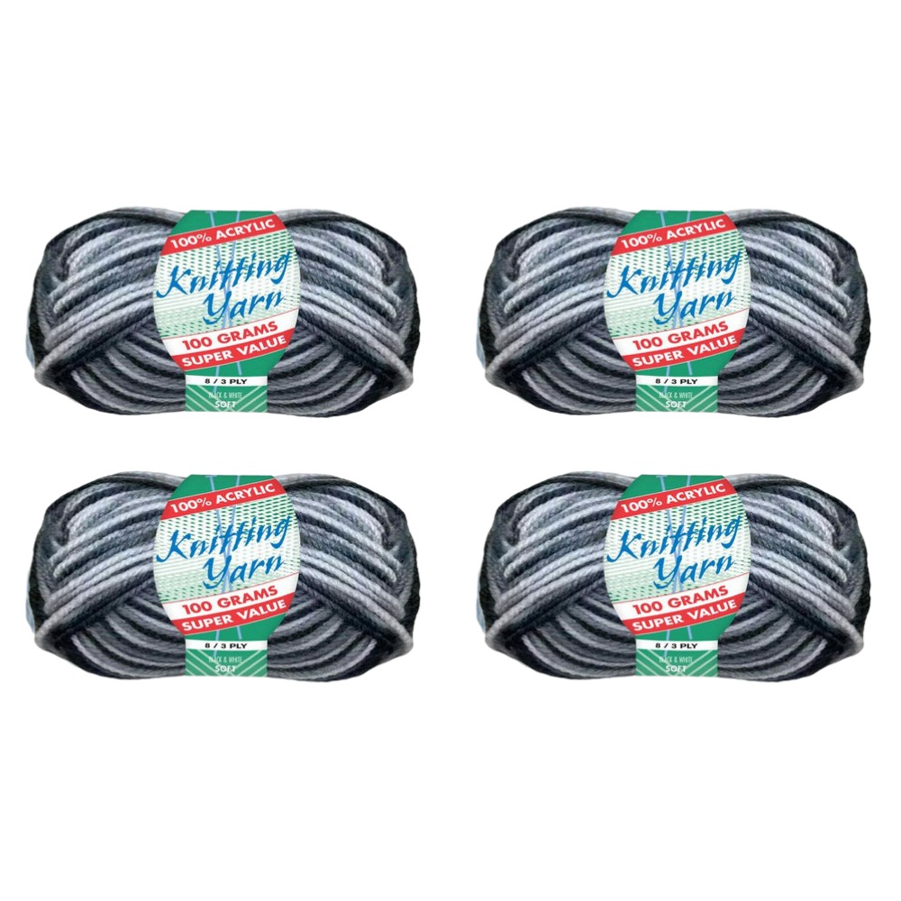 Buy Black & White Knitting Wool Yarn 4 Rolls Set 8 Ply 100g 100% ...