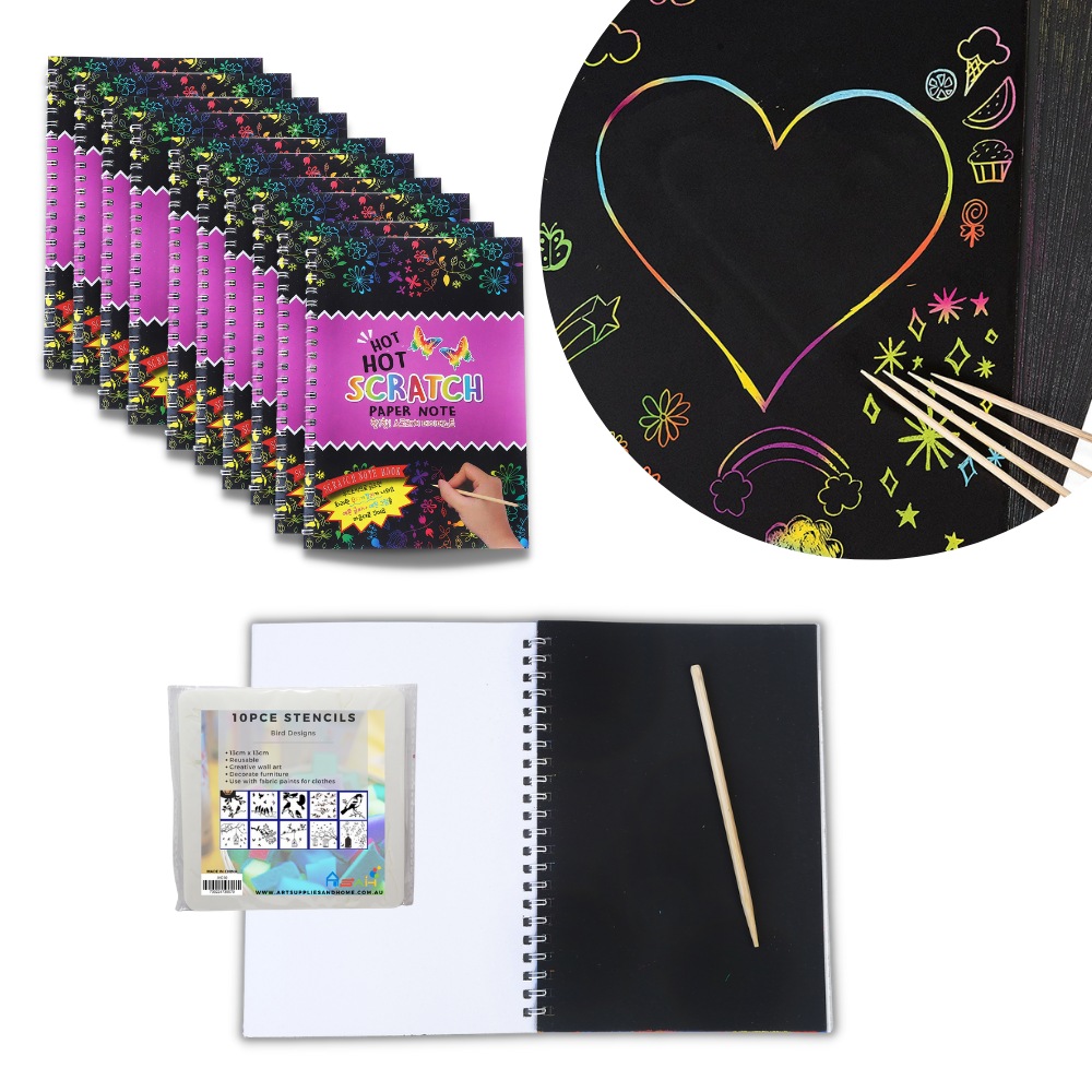 Buy Rainbow Scratch Paper with 10 Stencils & A5 Books Magic Art with ...