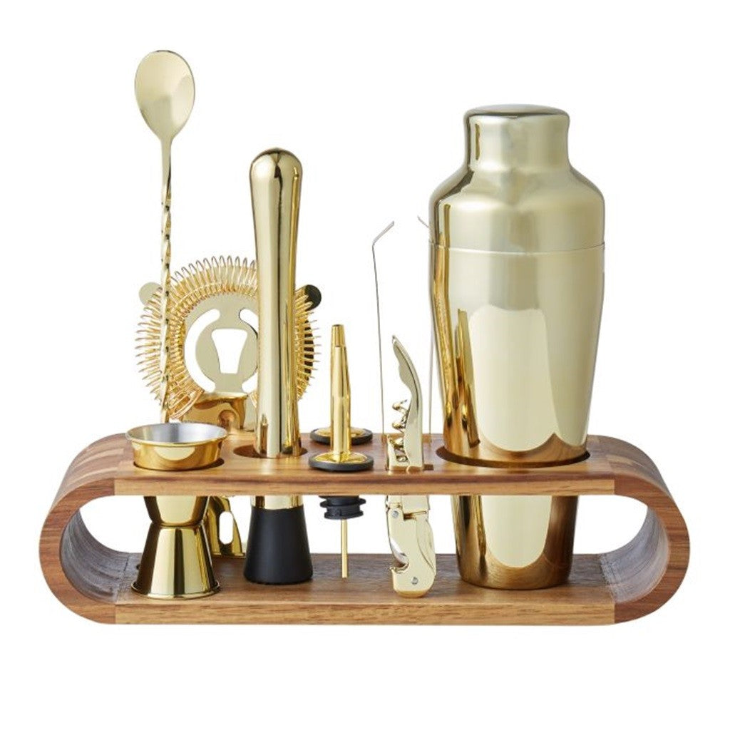 Buy Davis & Waddell Gold Bar Set With Acacia Stand 10pce - MyDeal Australia