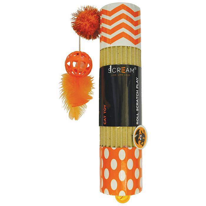 Buy Scream Cardboard Roller Scratch Play Cat Toy Loud Orange 24cm ...