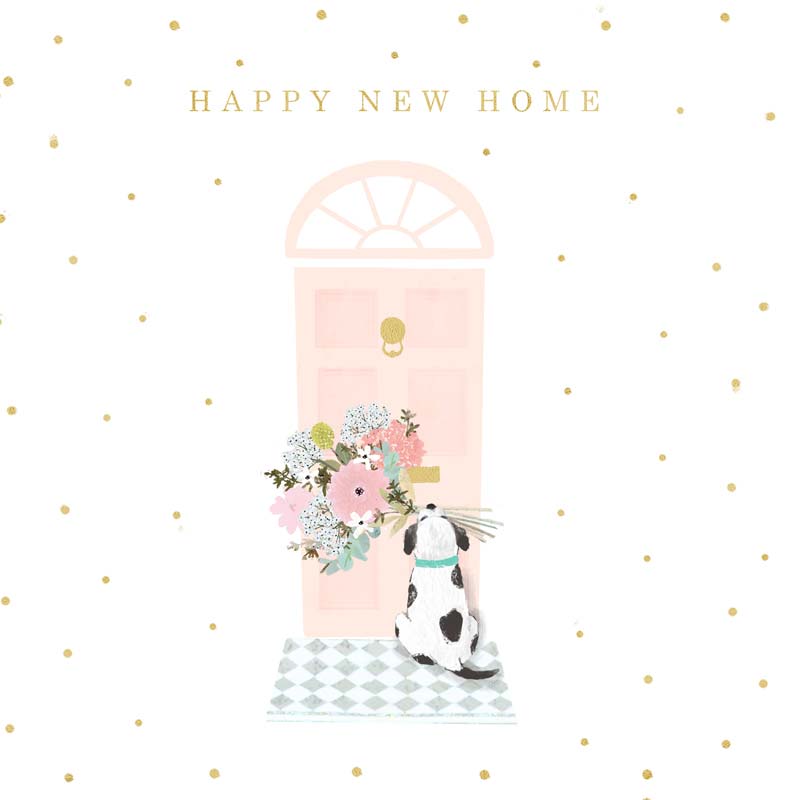 Buy Happy New Home - Dog With Flowers - Card 15.5x15.5cm - MyDeal Australia