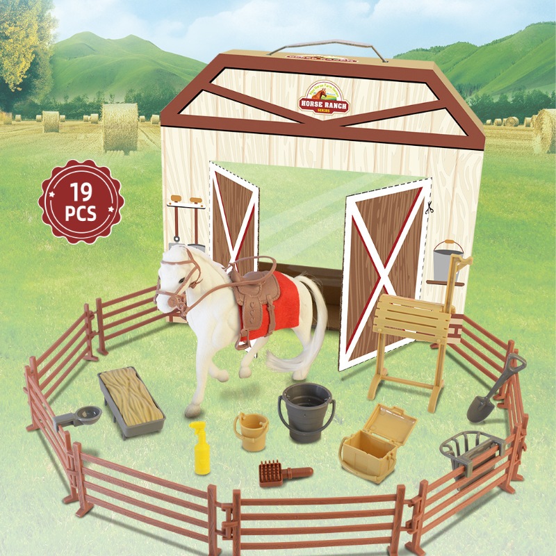 Buy 19pcs Mini Horse Farm Series Horse Ranch Children Pretend Playset ...