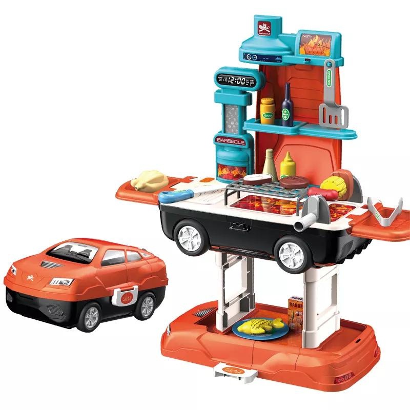 Buy 37pcs 2-in-1 Sport Car Pretend Play Big Kitchen Barbecue Stove Food ...