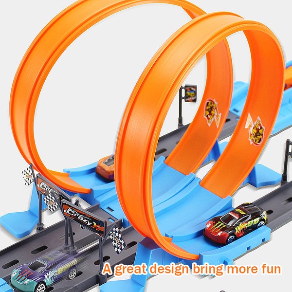 Buy Hot Double Wheels Loop Dash Drag Racing Track Playset 4 Vehicles ...