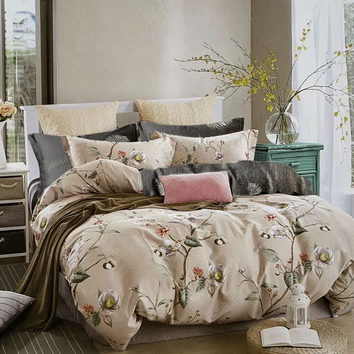 Buy Blossom Bliss 100% Cotton Reversible Quilt Cover Set (Queen, King ...