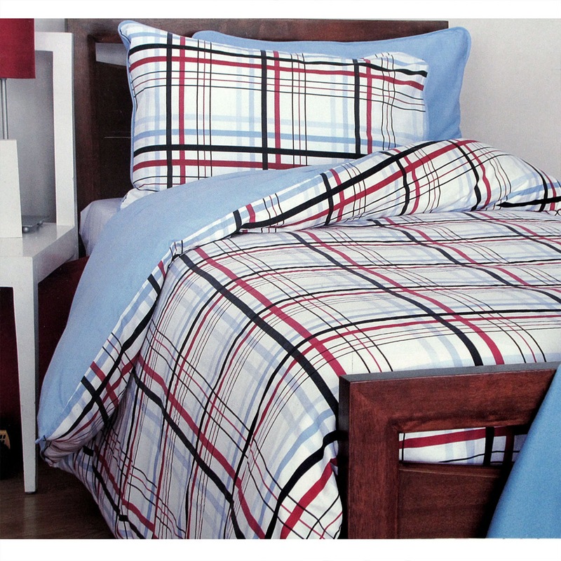 Buy Geordie Blue Polyester Cotton Checkered Quilt Cover Set Double - MyDeal