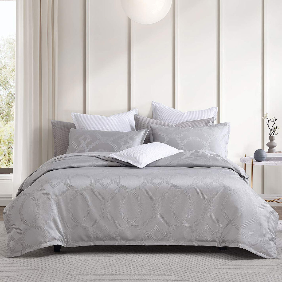 Buy Platinum Collection Seville Silver Metallic Yarn Quilt Cover Set ...