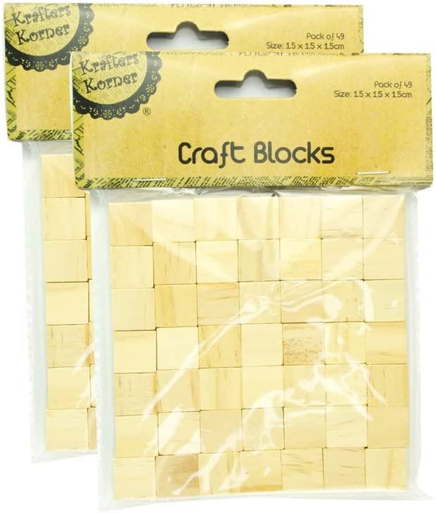 Buy 2 x Krafters Korner 1.5cm Craft Blocks 98Pce 1.5cm wooden cubes DIY ...
