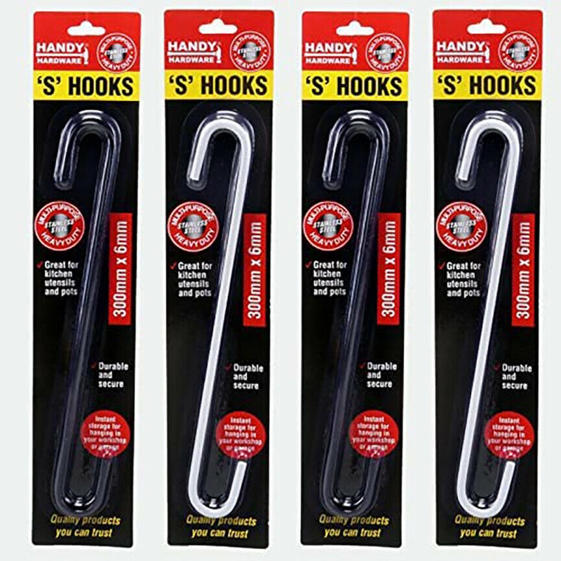 Buy 4 Pcs S Hook Extended 300mm x 6mm Heavy Duty Long S Hooks for ...