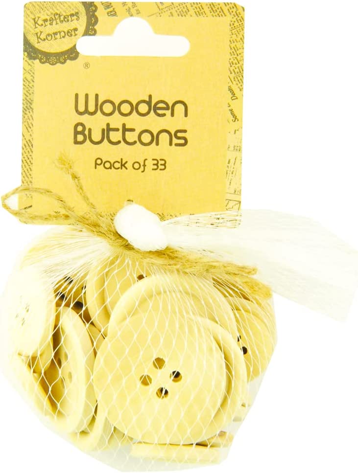 Buy Krafters Korner 33Pce Wooden Hand Craft Buttons Natural wood Colour ...