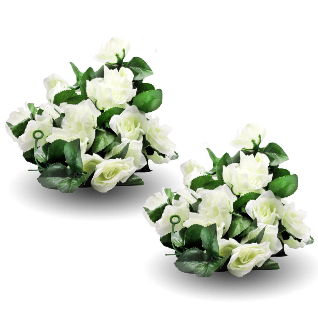 Buy White Rose Garland 29 Heads 1.6M 2Pc Artificial Fake Life-Like Flowers Greenery Foliage Leaf ...