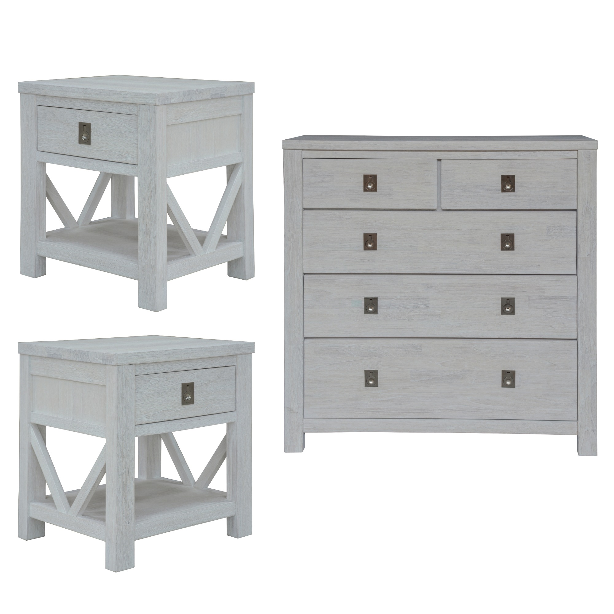 Buy Myer 3pc Set 2 Bedside Tallboy Storage Cabinet Side End Table White ...