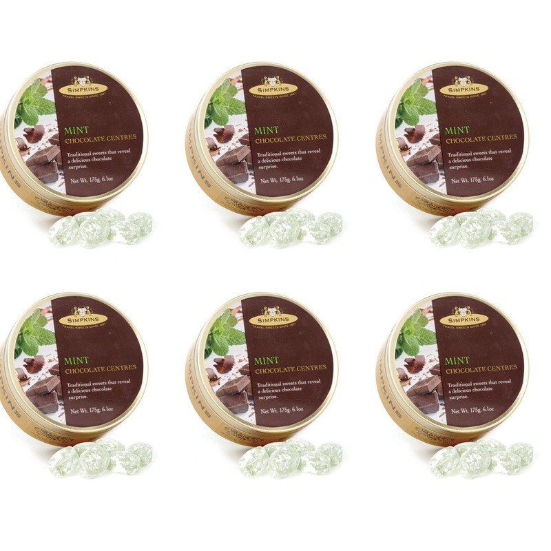 Buy 6 x Simpkins Mint & Chocolate Centre Drops 175g Tin Sweets Candy ...