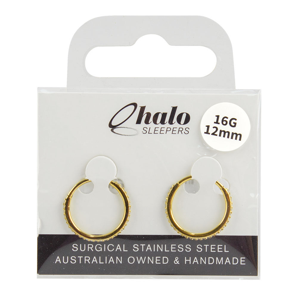 Buy Halo Sleepers Gold 12mm Stainless Steel Gem Huggie Earrings 16G Hypoallergenic - MyDeal ...