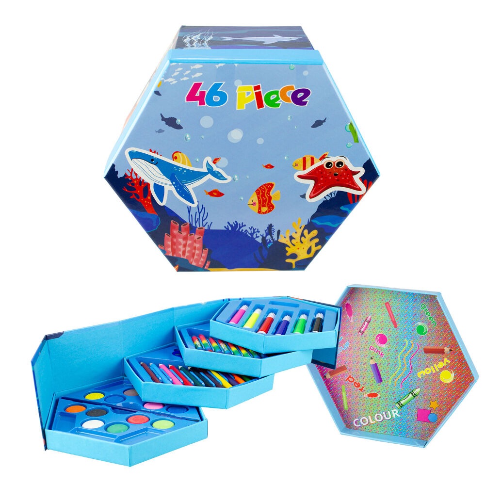 Buy Kids 46pc Art Set Sea Life Theme with Paint Textas Pencils ...