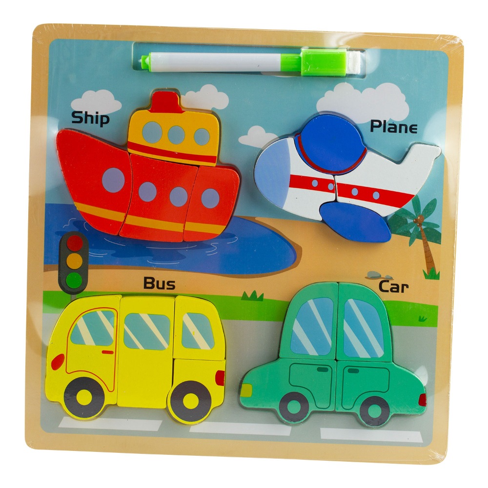 Buy Kids Wooden Puzzle Vehicle Design Ship Plane Bus And Car - MyDeal ...