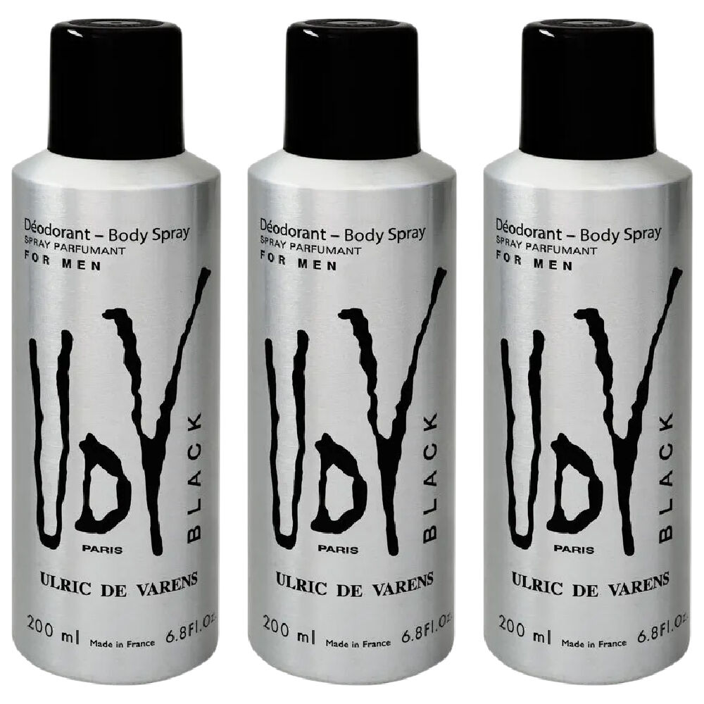 Buy Ulric De Varens UDV Black Body Spray for Men 200ml 3 Pack Deodorant Set - MyDeal Australia