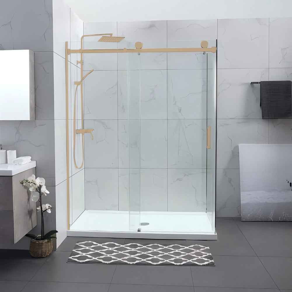 Buy 1180-2000x2000mm L Shape Sliding Frameless Brushed Bronze Square ...