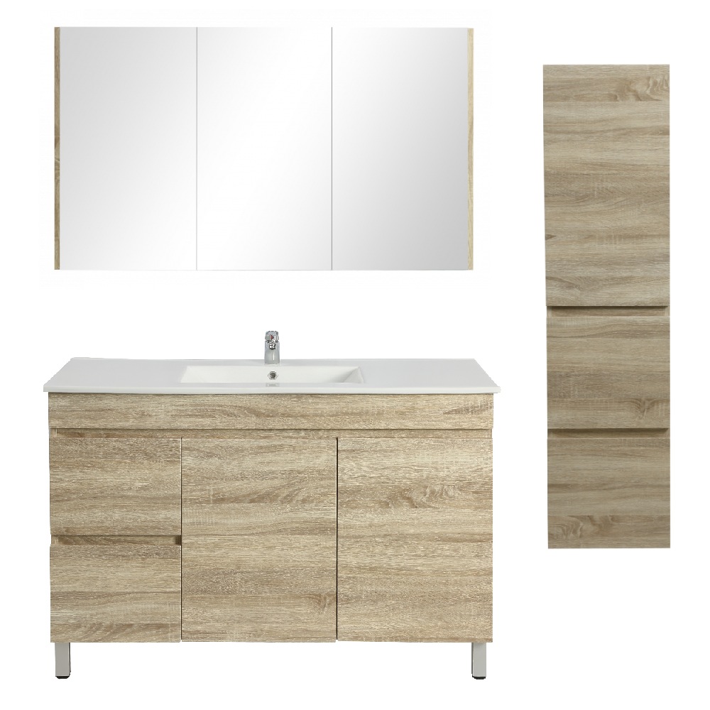 Buy 1200mm Berge White Oak Floor MDF Vanity and Shaving Cabinet and ...